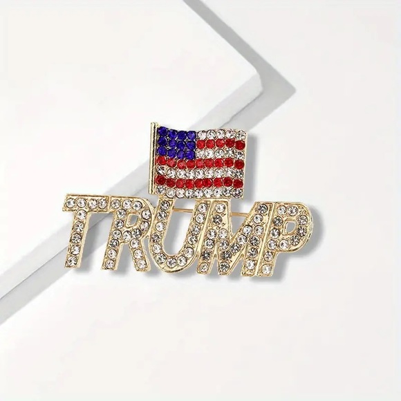 Jewelry | Blingy Beautiful Patriotic Trump Rhinestone American Flag ...